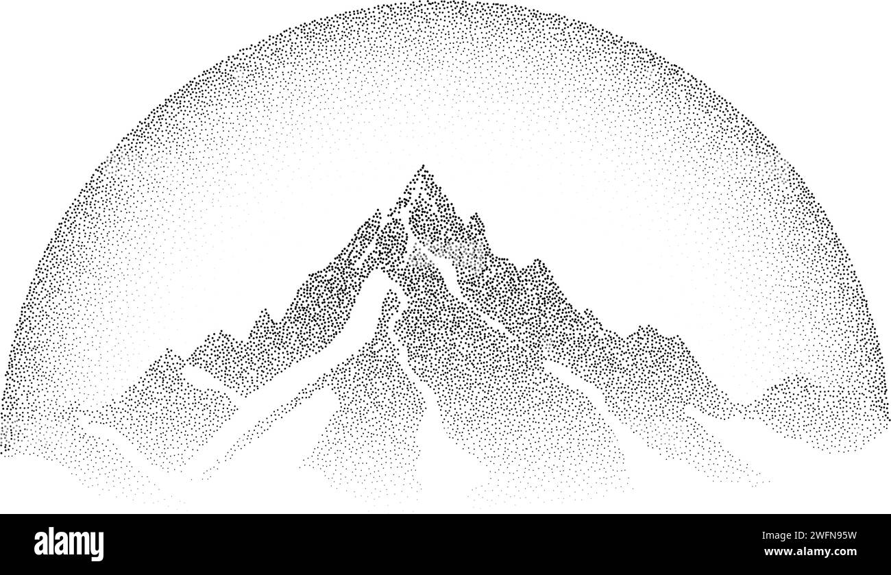 Grain stippled mountain range. Dotted landscape terrain silhouette ...