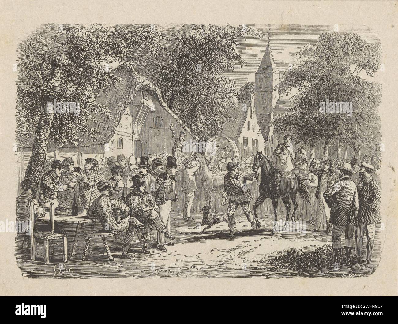 Meeting of men and women in a village, Isaac Weissenbruch, after ...