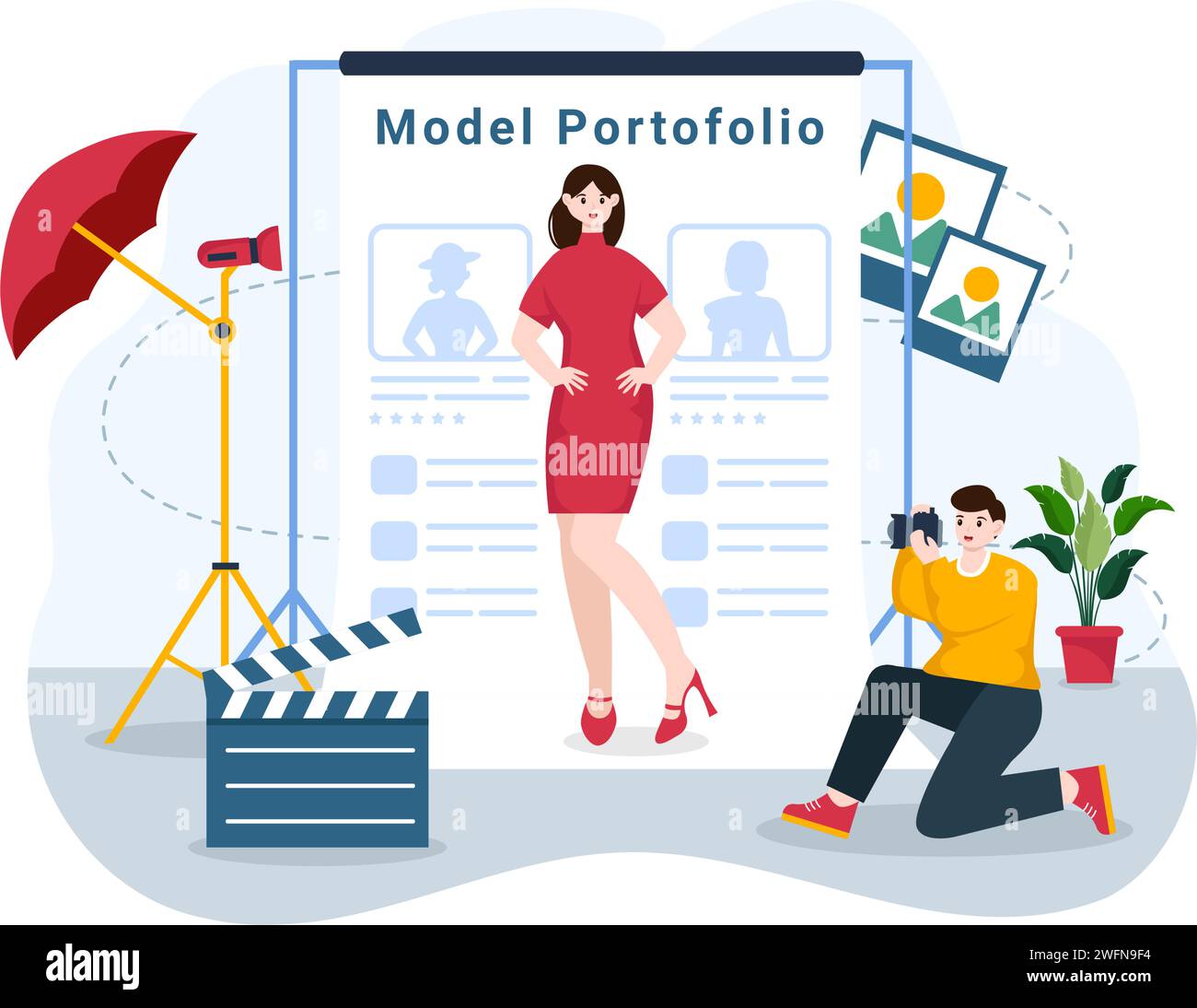 Model Portfolio Vector Illustration with Modeling Agency Manager and ...