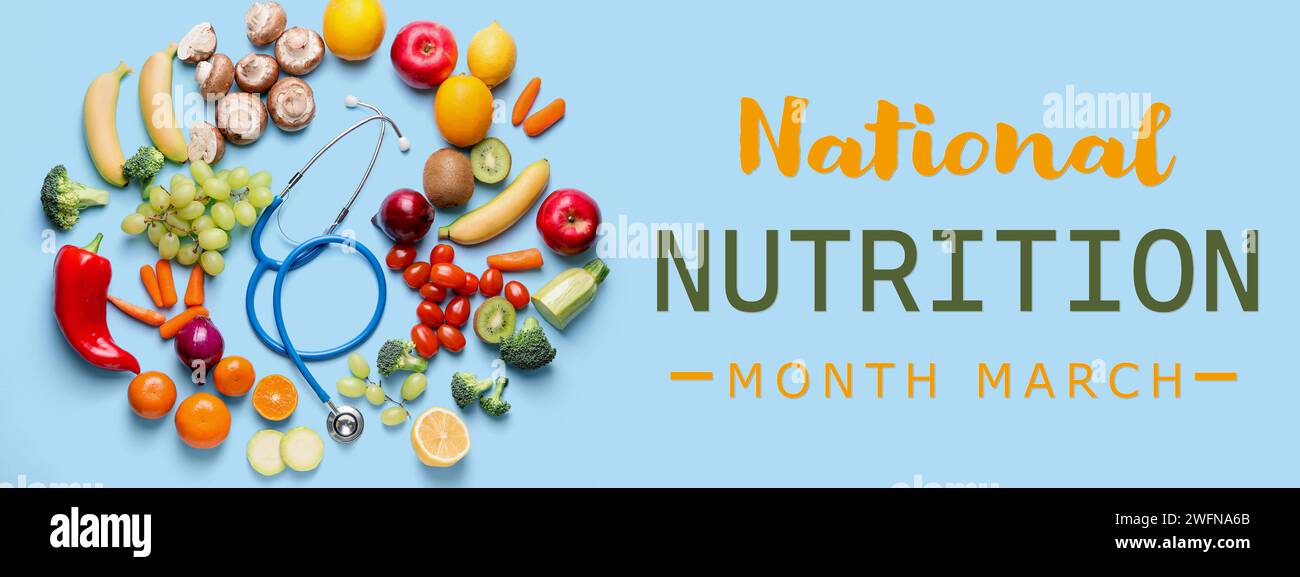 Banner for National Nutrition Month with healthy products and ...