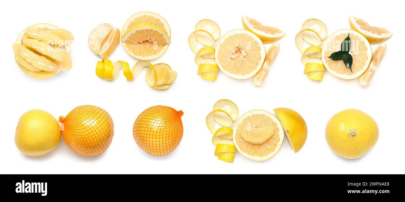 Set of ripe pomelo isolated on white Stock Photo - Alamy