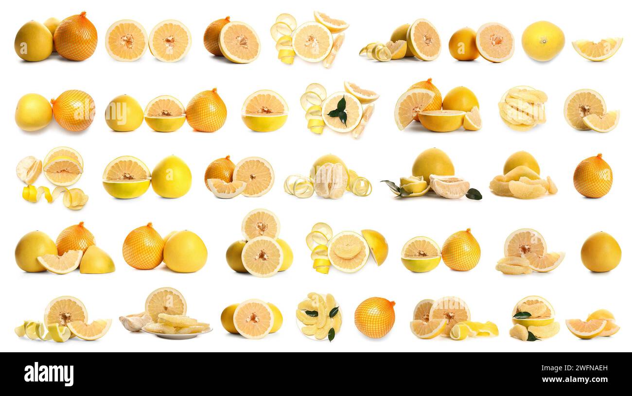 Set of ripe pomelo isolated on white Stock Photo - Alamy