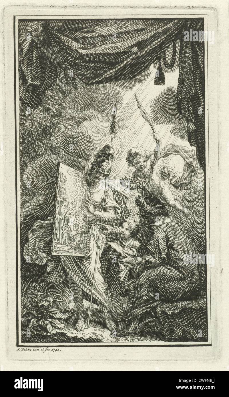 Minerva shows a painting by the Holy Family, Simon Fokke, 1741 print ...