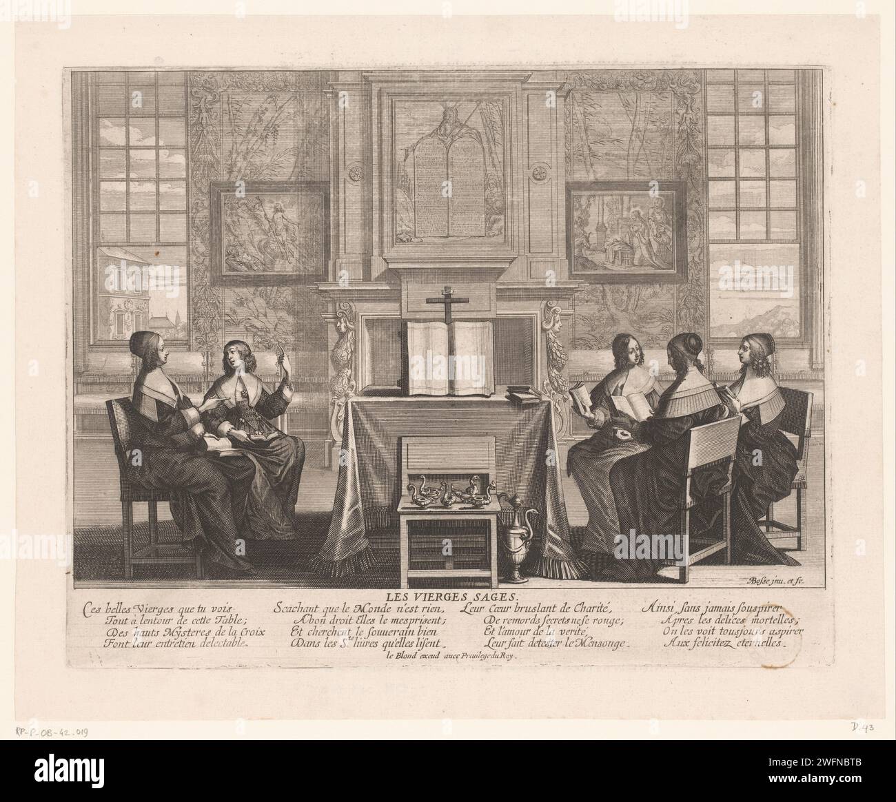 Five wise virgins have fun with pious activities, Abraham Bosse, 1638 ...