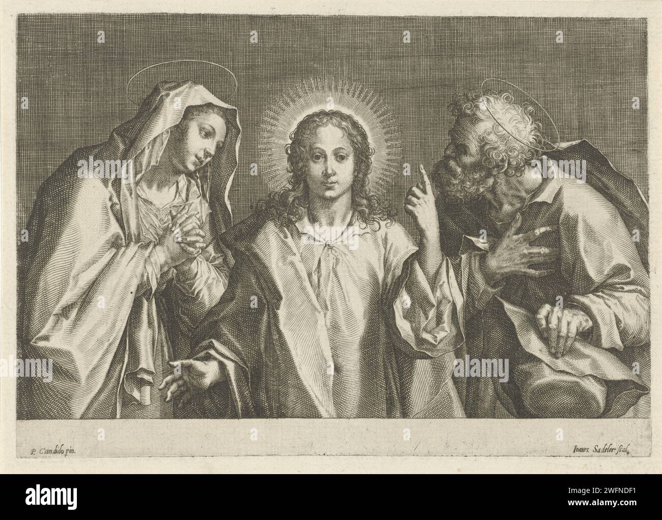 Christ between his parents, Johann Sadeler (I), After Peter de Witte, 1560 - 1600 print Christ ...