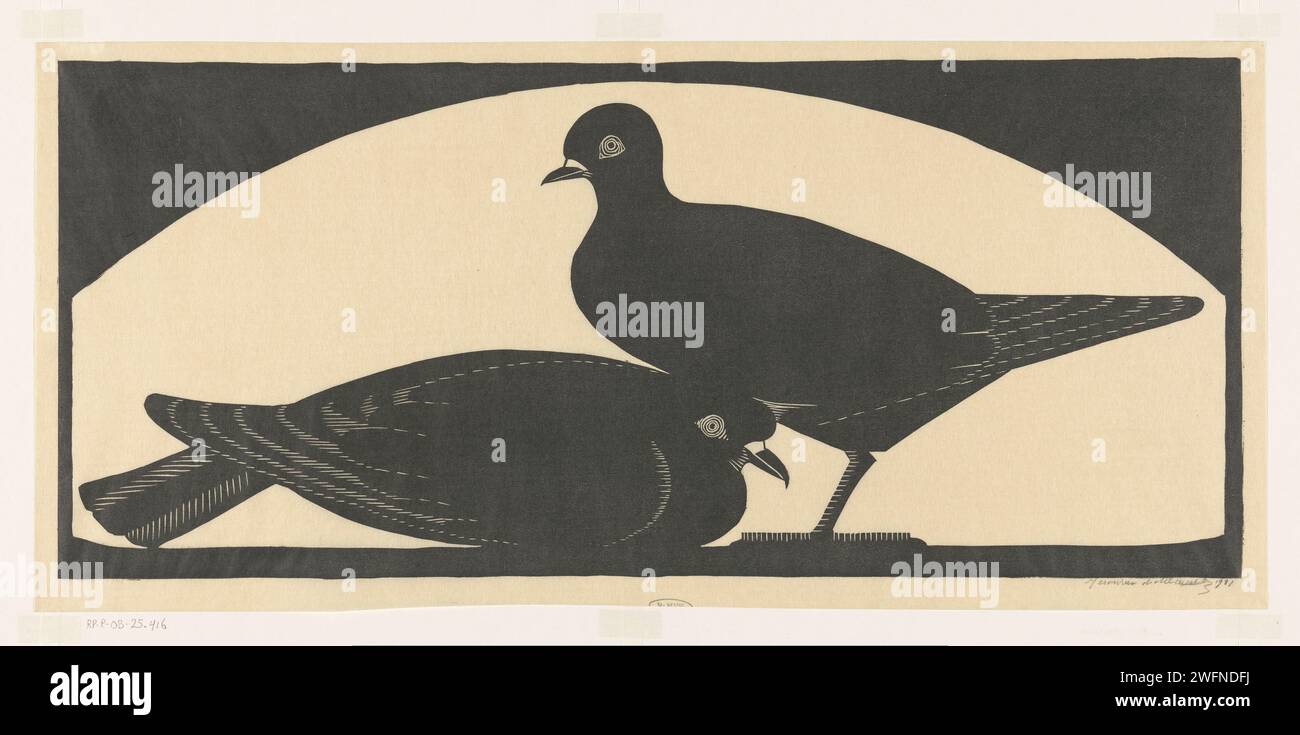 Two pigeons, Samuel Jessurun de Mesquita, 1931 print The right pigeon ...