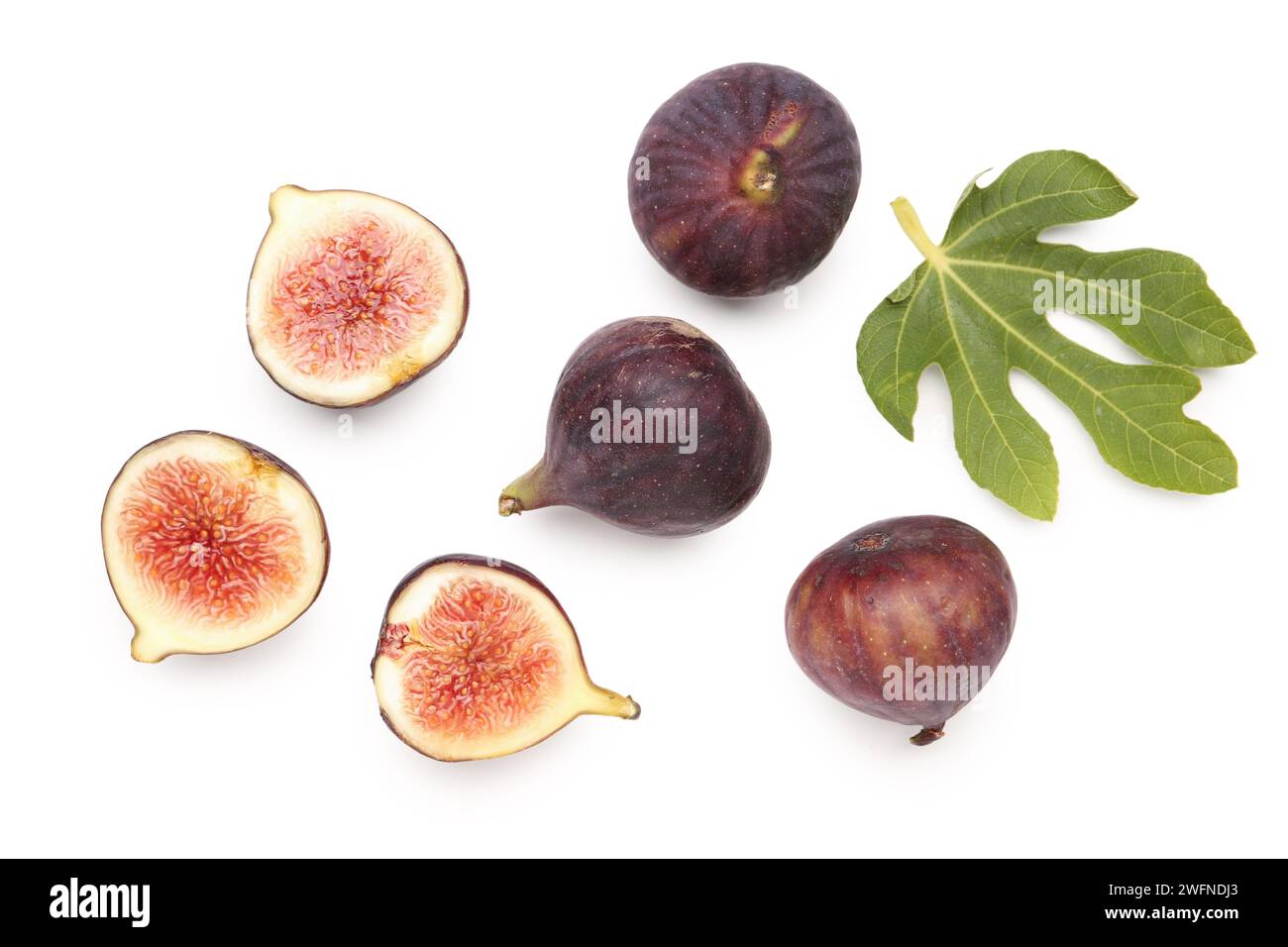 Fresh ripe figs and leaf on white background Stock Photo - Alamy