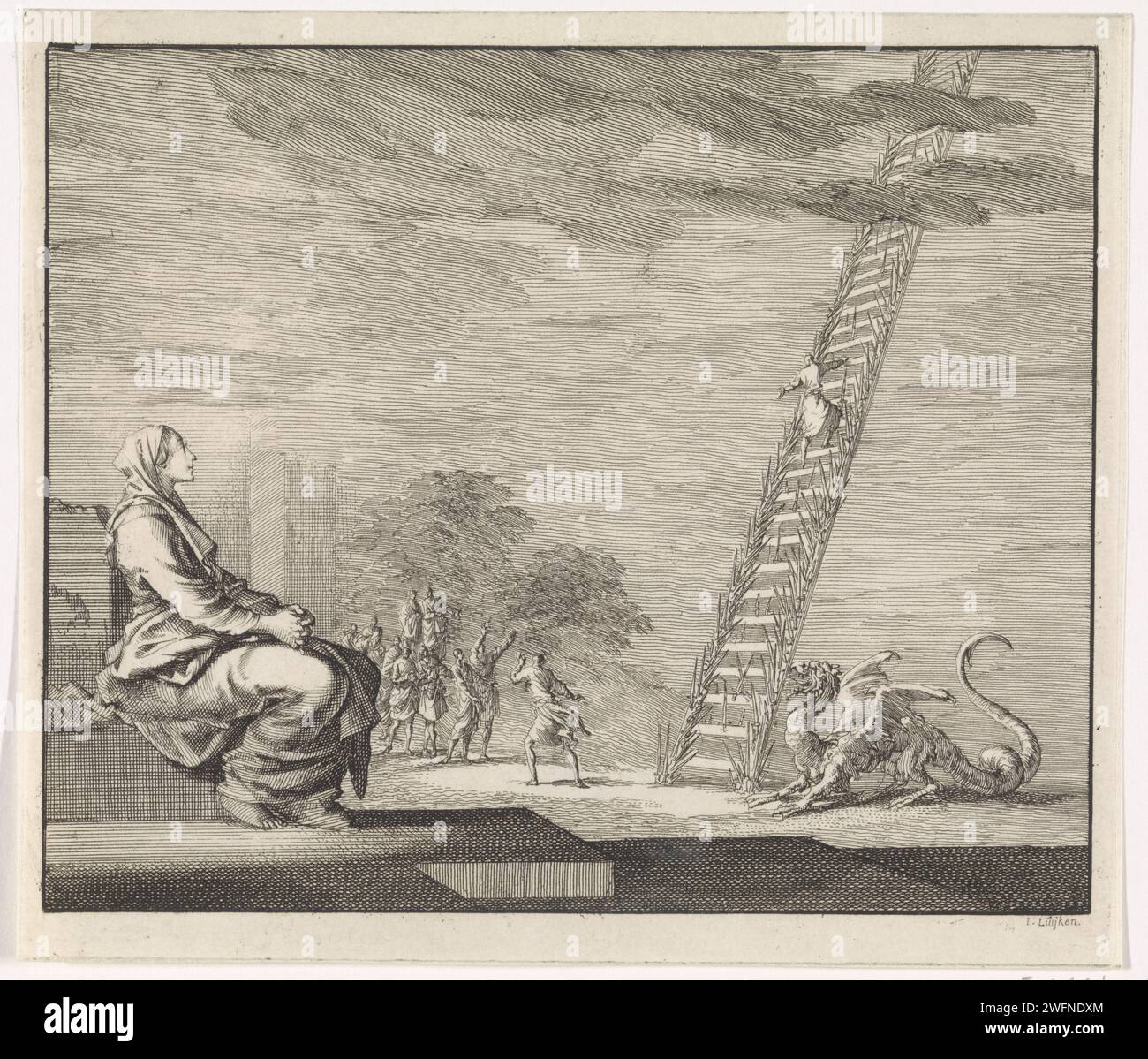 Vision of the holy perpetua over a ladder to heaven, Jan Luyken, 1701 ...