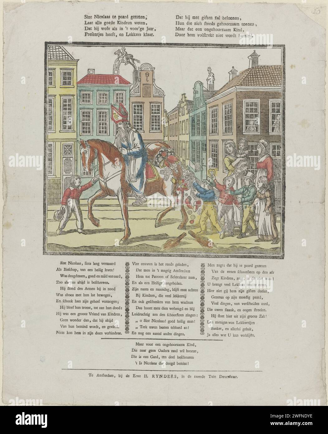Sint Nicolaas sitting on horseback, / lets all good children know ...
