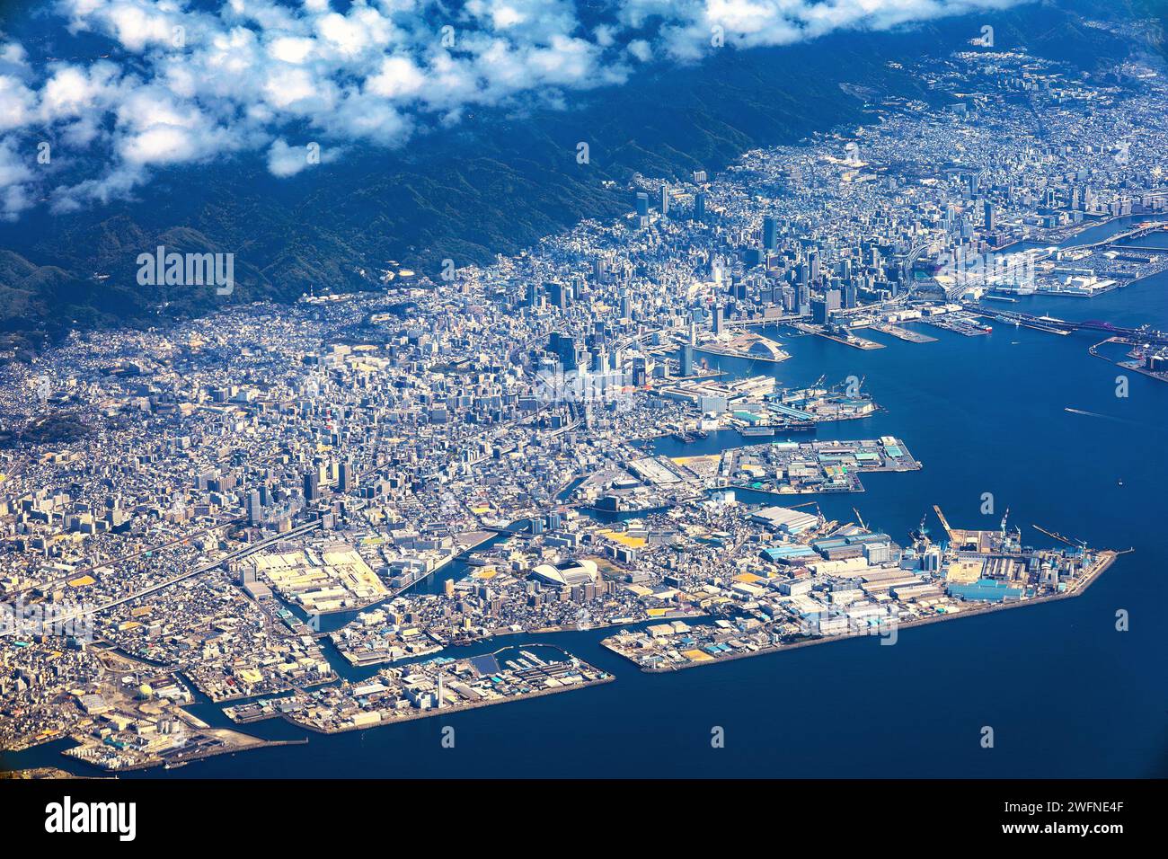 Aerial View from an Aeroplane of the Port of Kobe in Japan Stock Photo ...