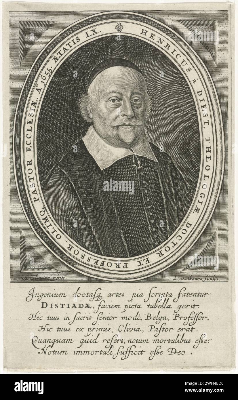 Portrait of Henricus van Diest, Jacob van Meurs, After A. Glauwe, 1655 ...