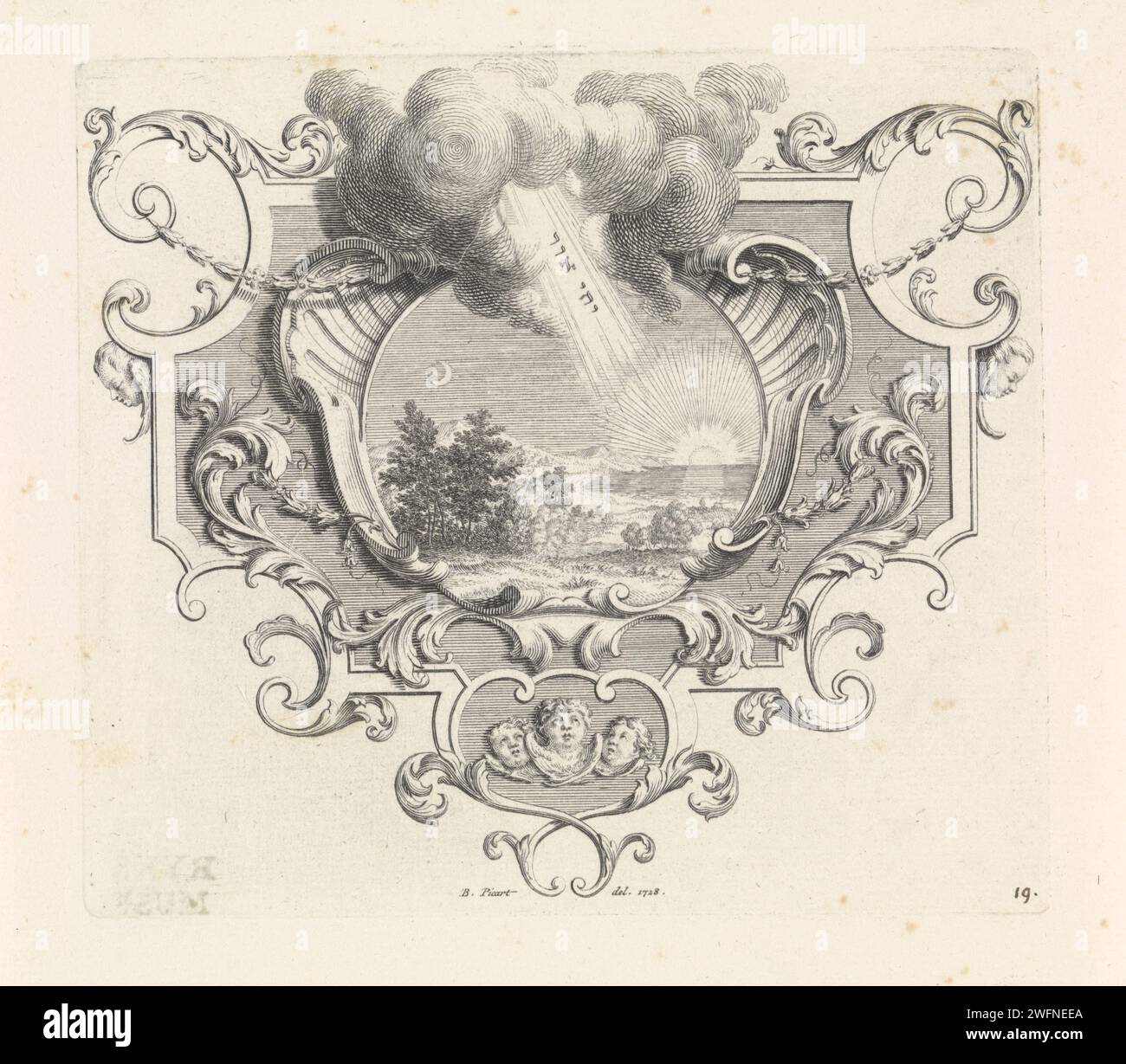 Tetragram and Sun and Moon in ornamental frame, Bernard Picart ...