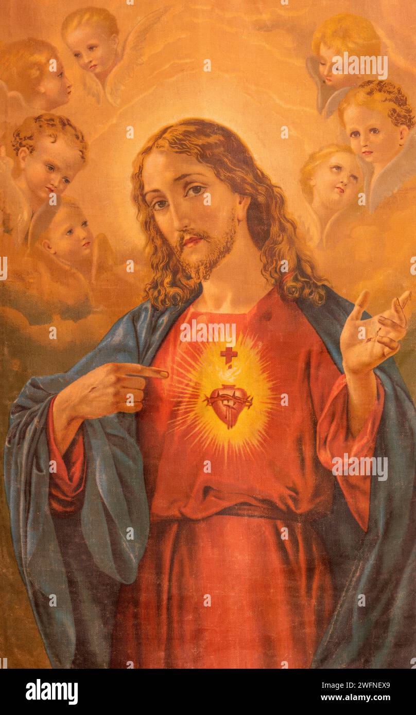 VICENZA, ITALY - NOVEMBER 6, 2023: The Heart of Jesus painting on the ...