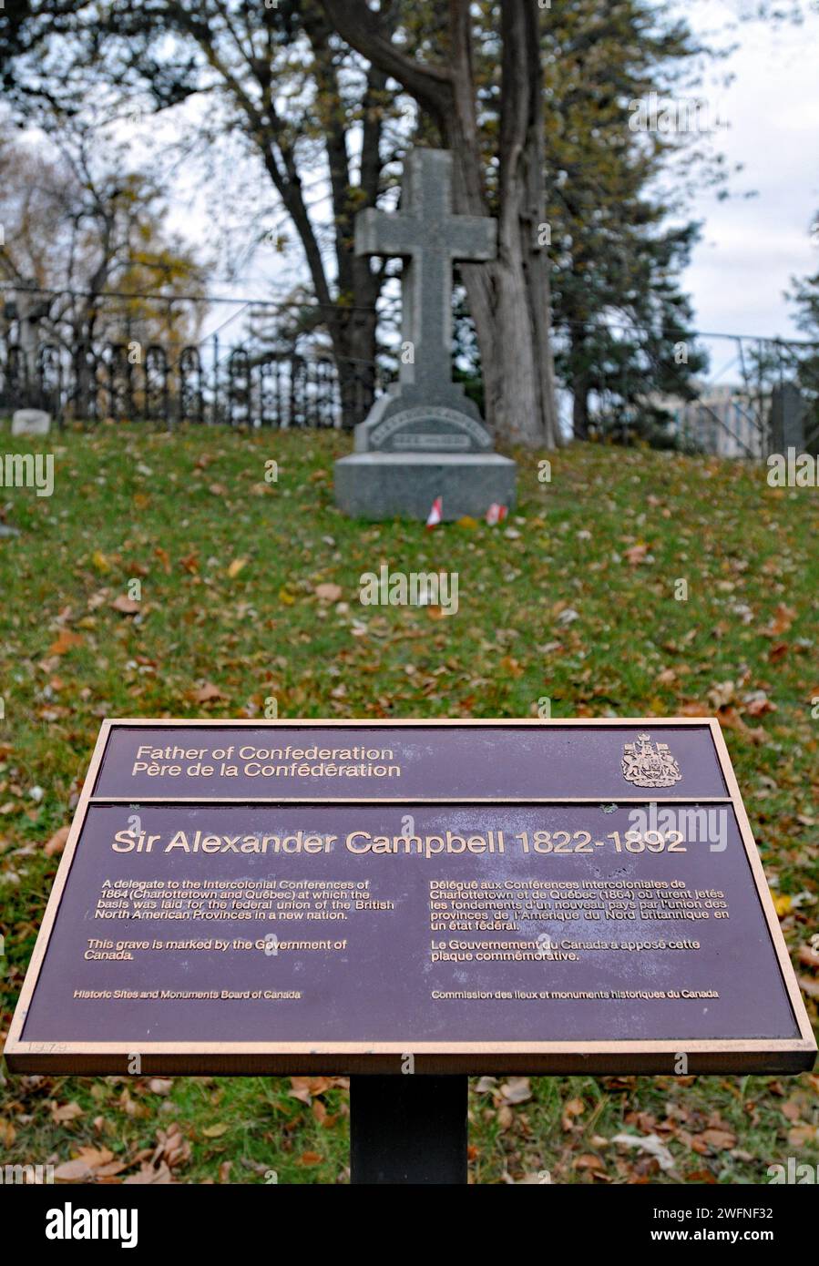 A plaque marks the grave of Canadian politician and Father of Confederation Sir Alexander ...