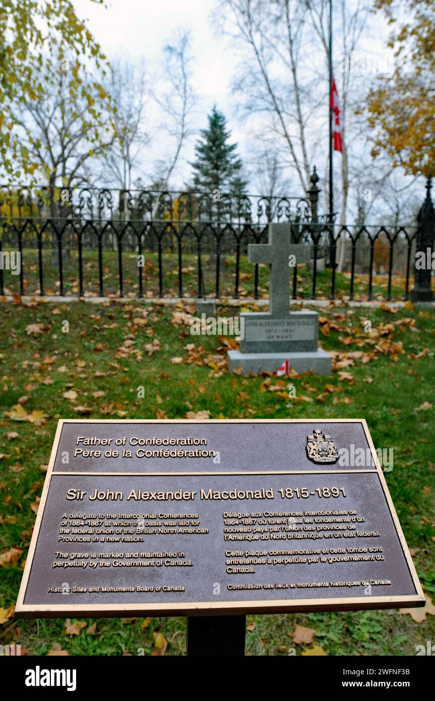 A plaque marks the grave of Canada's first prime minister and Father of ...