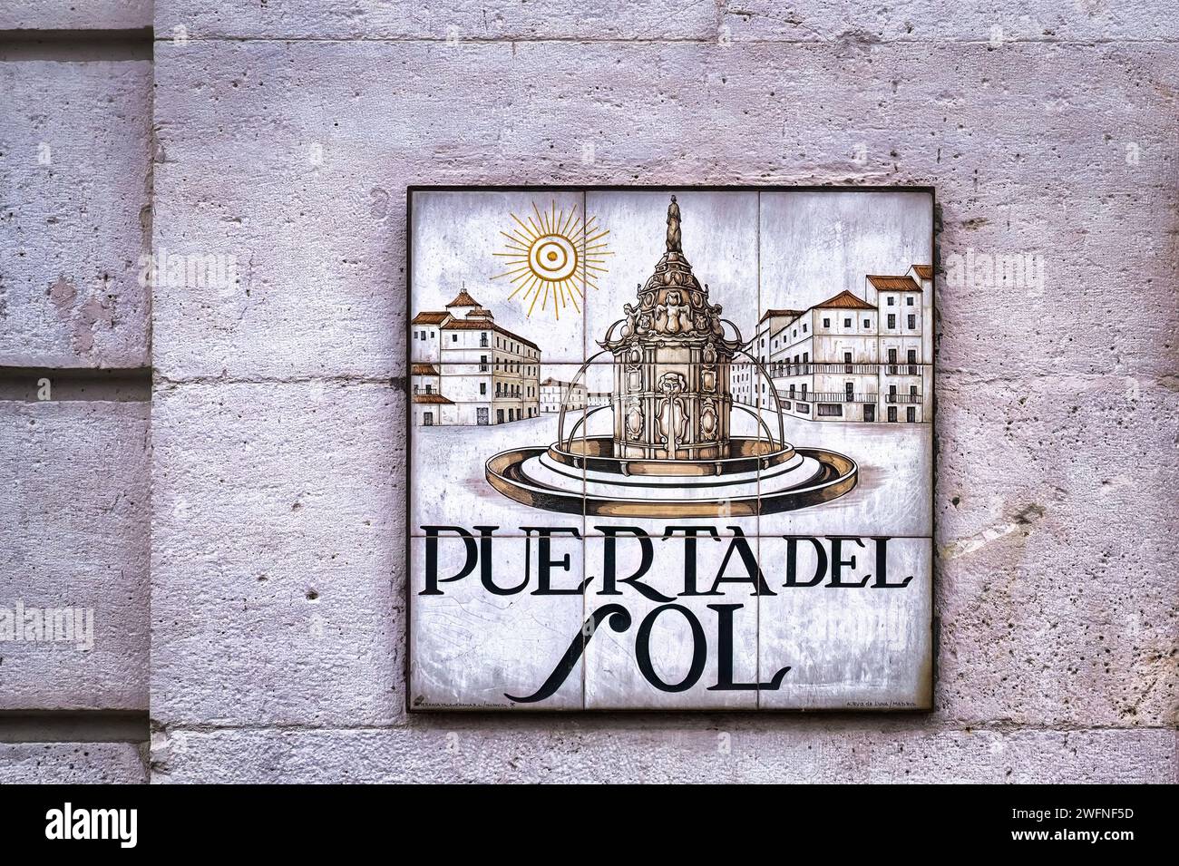 Ancient tile sign Puerta del Sol, Madrid, Spain Stock Photo - Alamy