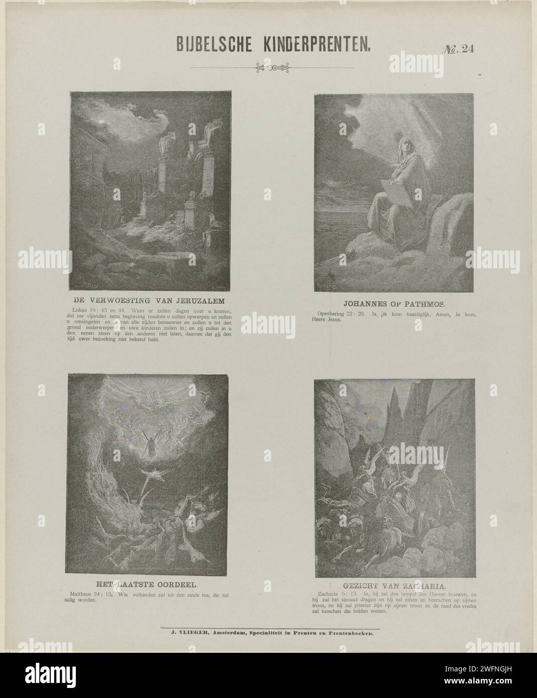 Bible children's prints, 1869 - 1908 print Leaf with 4 performances of ...