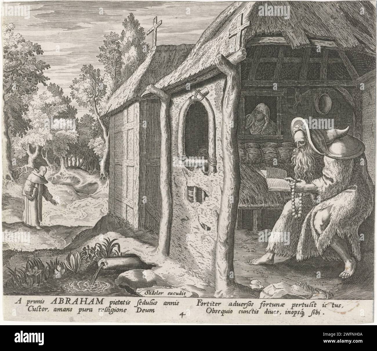 Abraham van Edessa as hermit, Johann Sadeler (I), After Maerten de Vos ...