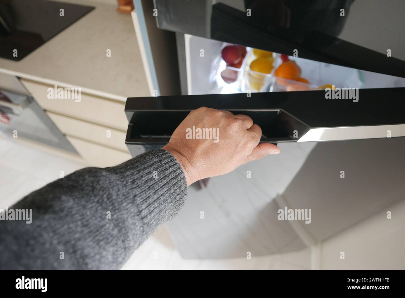 half open fridge with food and vegetables Stock Photo - Alamy