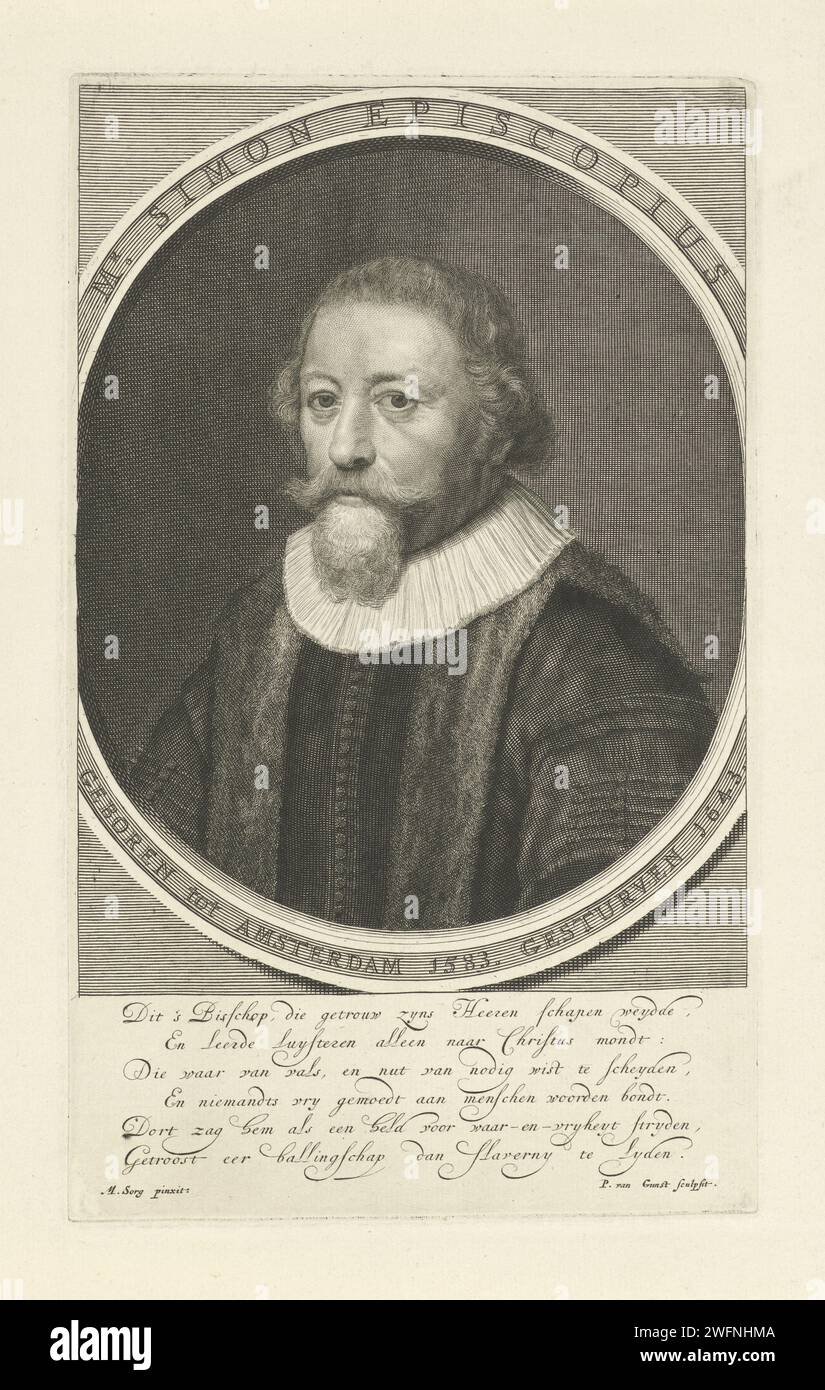 Portrait of Simon Bisschop, Pieter van Gunst, After Hendrick Martensz ...