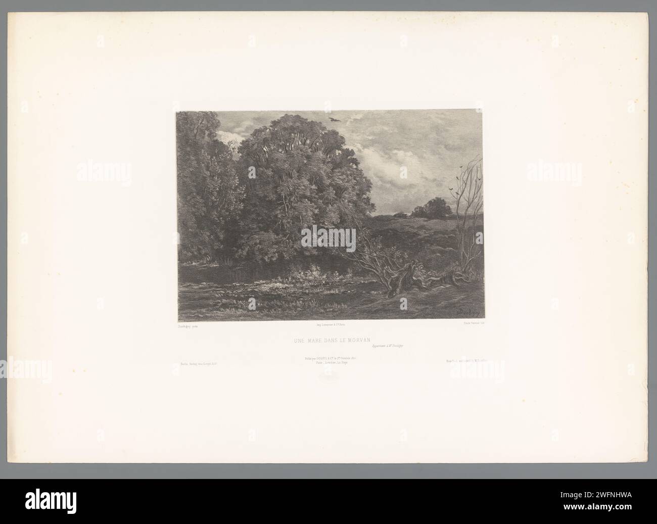 Water lake with trees in the Morvan, Emile Louis Vernier, after Charles ...