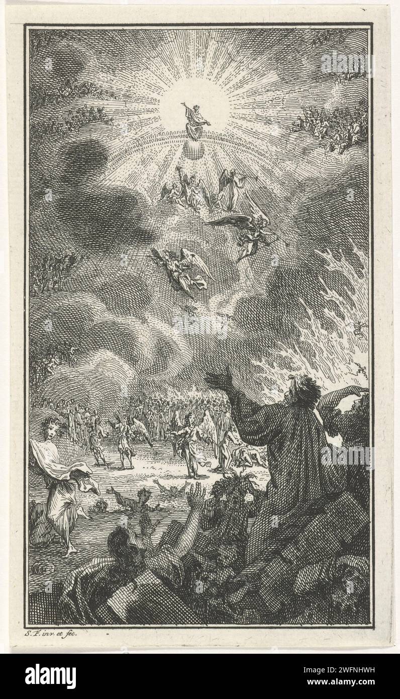 Last Judgment, Simon Fokke, 1722 - 1784 print Christ drives as a judge ...