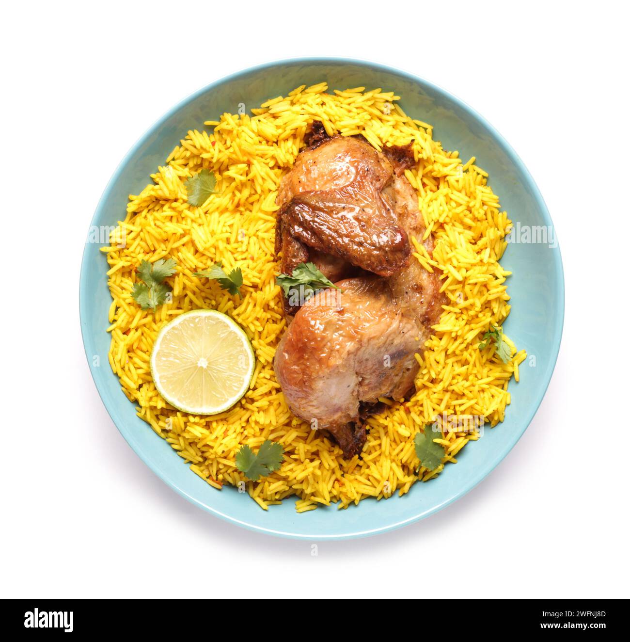 Bowl of traditional chicken biryani on white background Stock Photo - Alamy