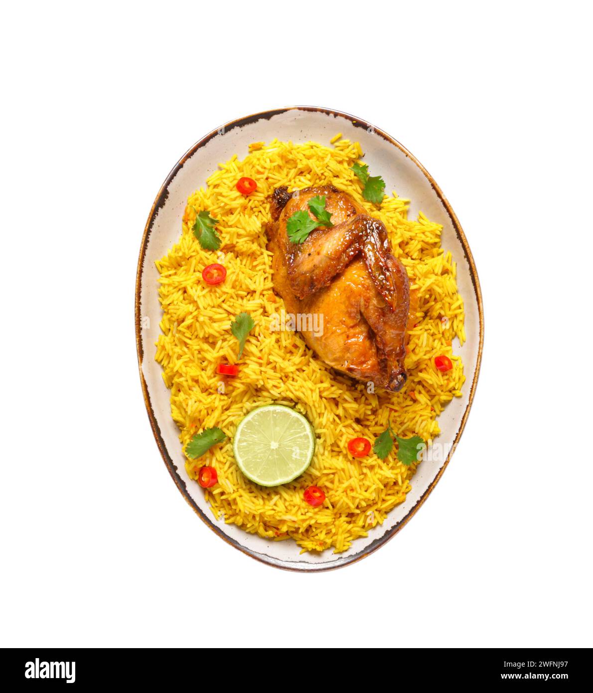 Plate of traditional chicken biryani isolated on white background Stock ...