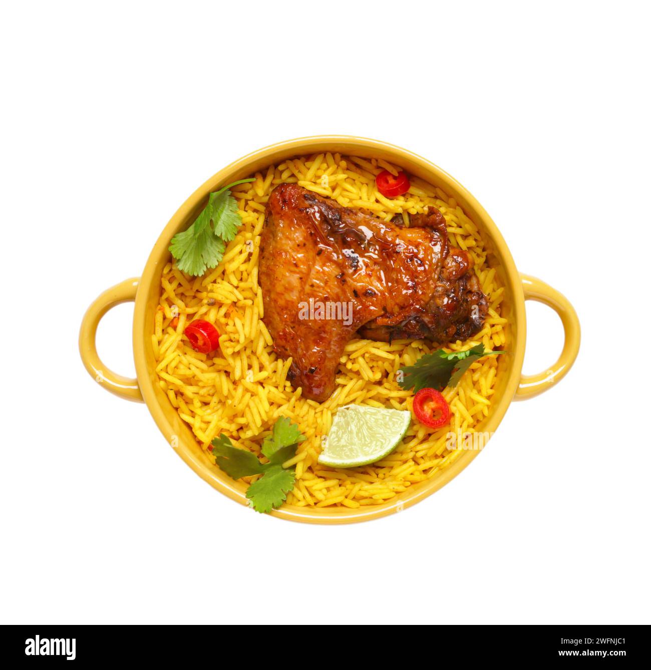 Bowl of traditional chicken biryani isolated on white background Stock ...