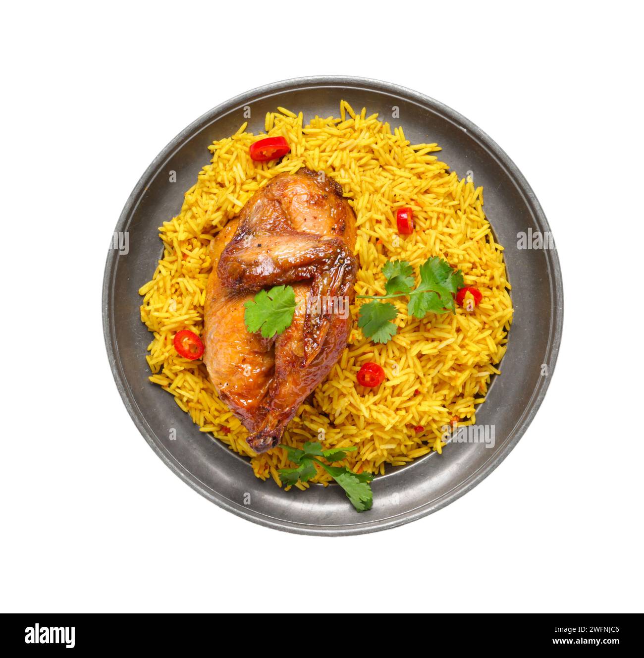 Plate of traditional chicken biryani on white background Stock Photo ...