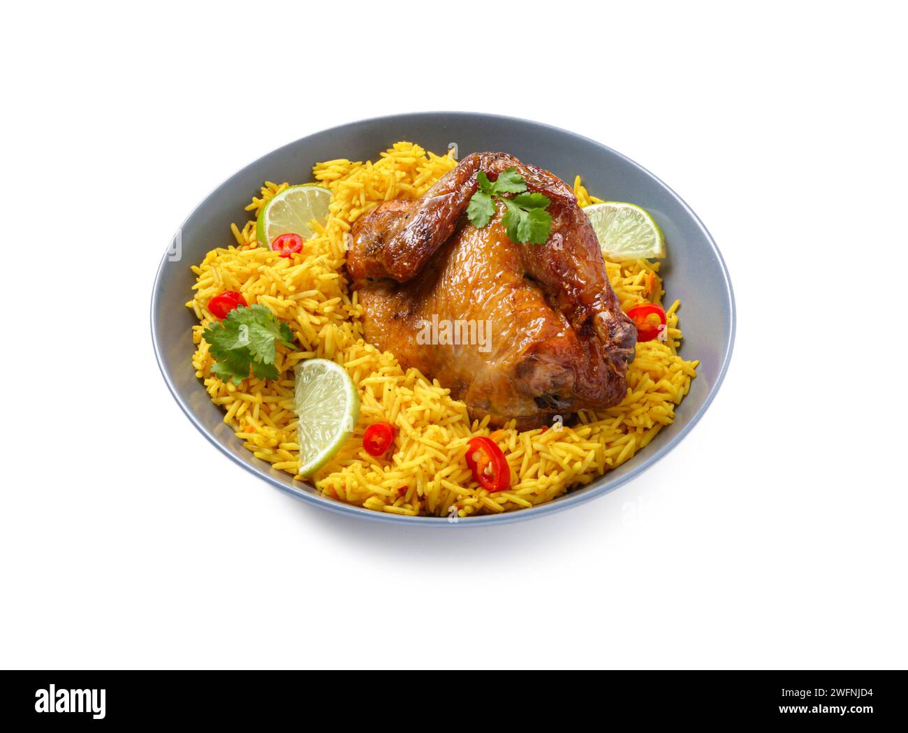 Bowl of traditional chicken biryani on white background Stock Photo - Alamy