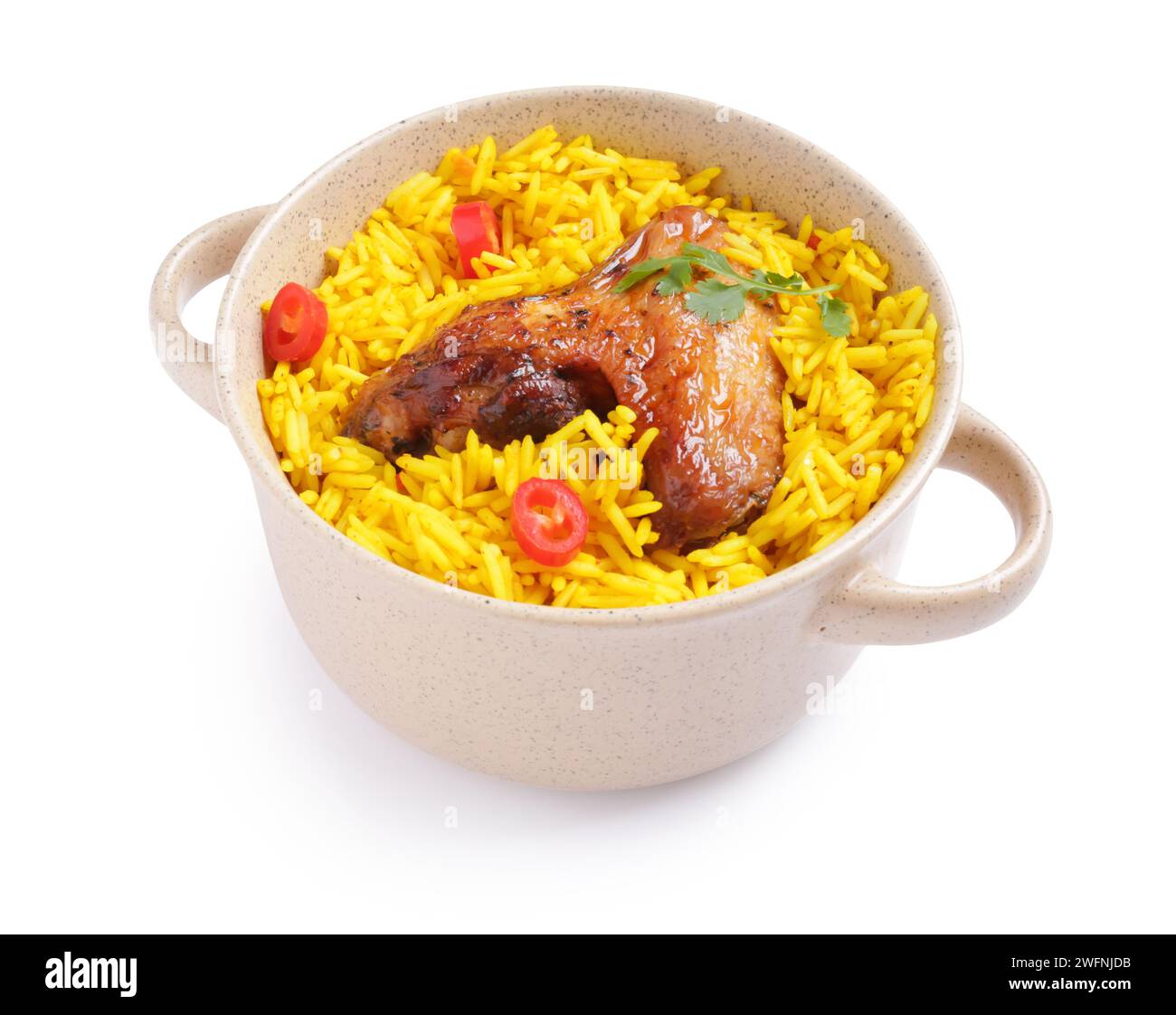 Bowl of traditional chicken biryani on white background Stock Photo - Alamy