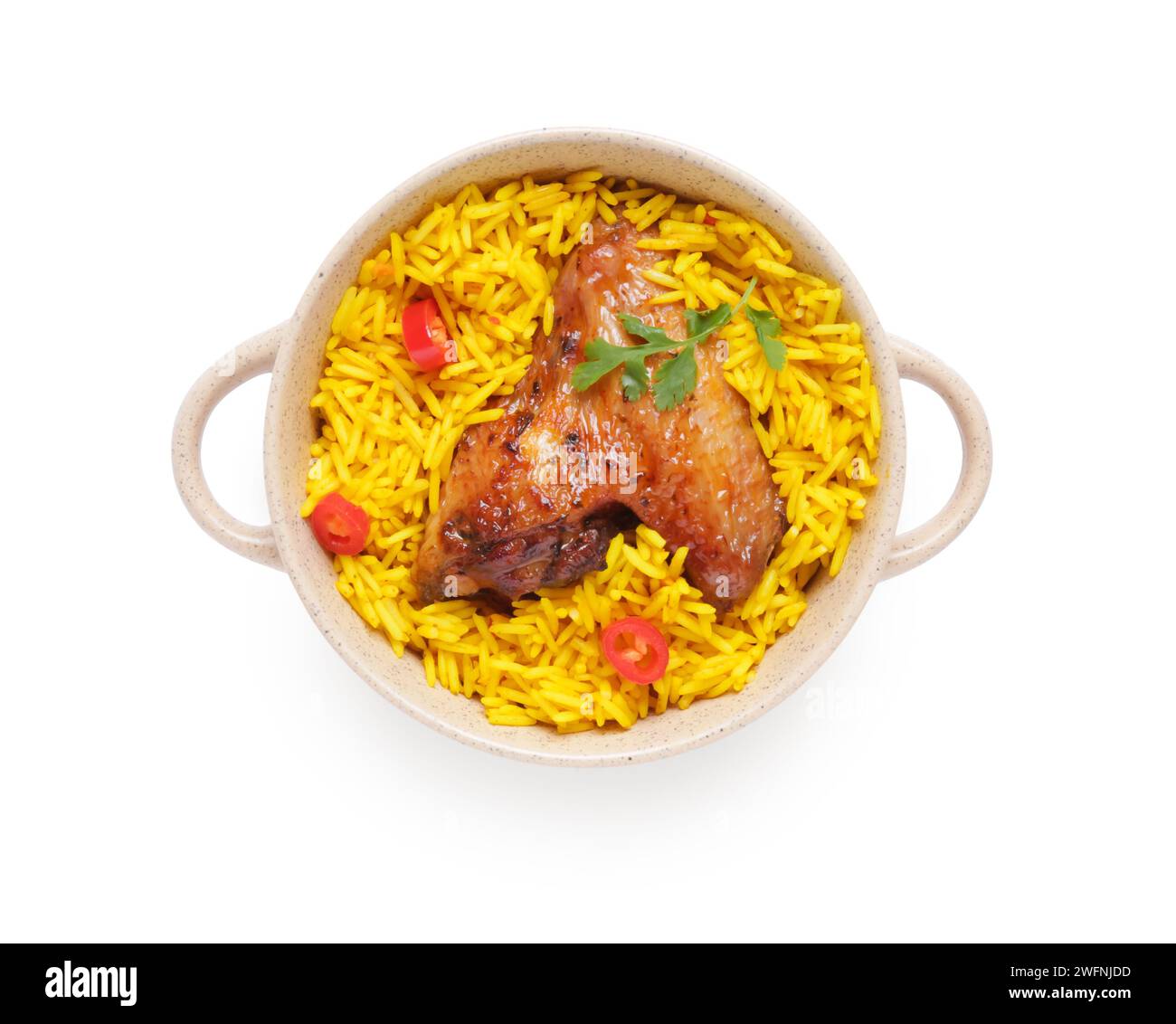 Bowl of traditional chicken biryani isolated on white background Stock ...