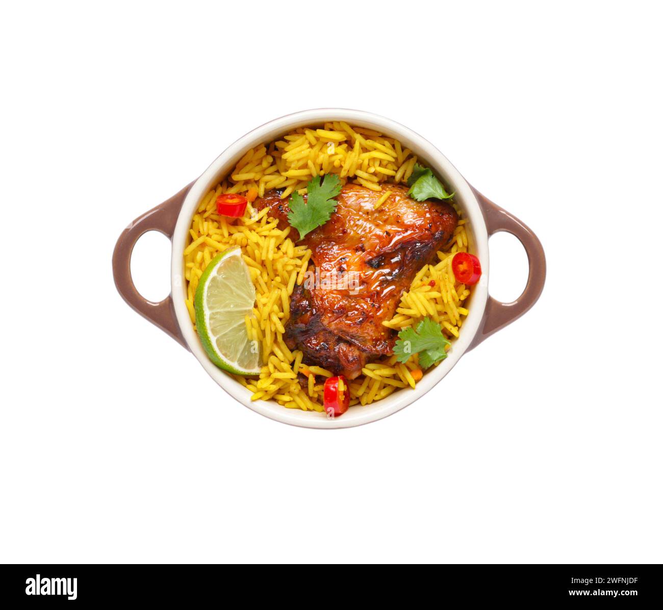 Bowl of traditional chicken biryani isolated on white background Stock ...