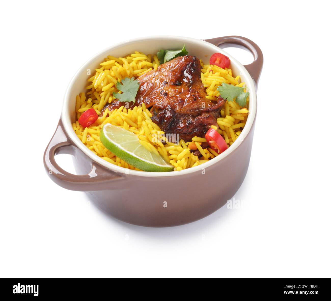 Bowl of traditional chicken biryani on white background Stock Photo - Alamy