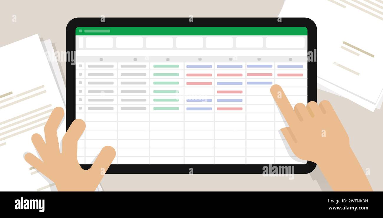 spreadsheet screen in tablet hand do accounting counting number office ...