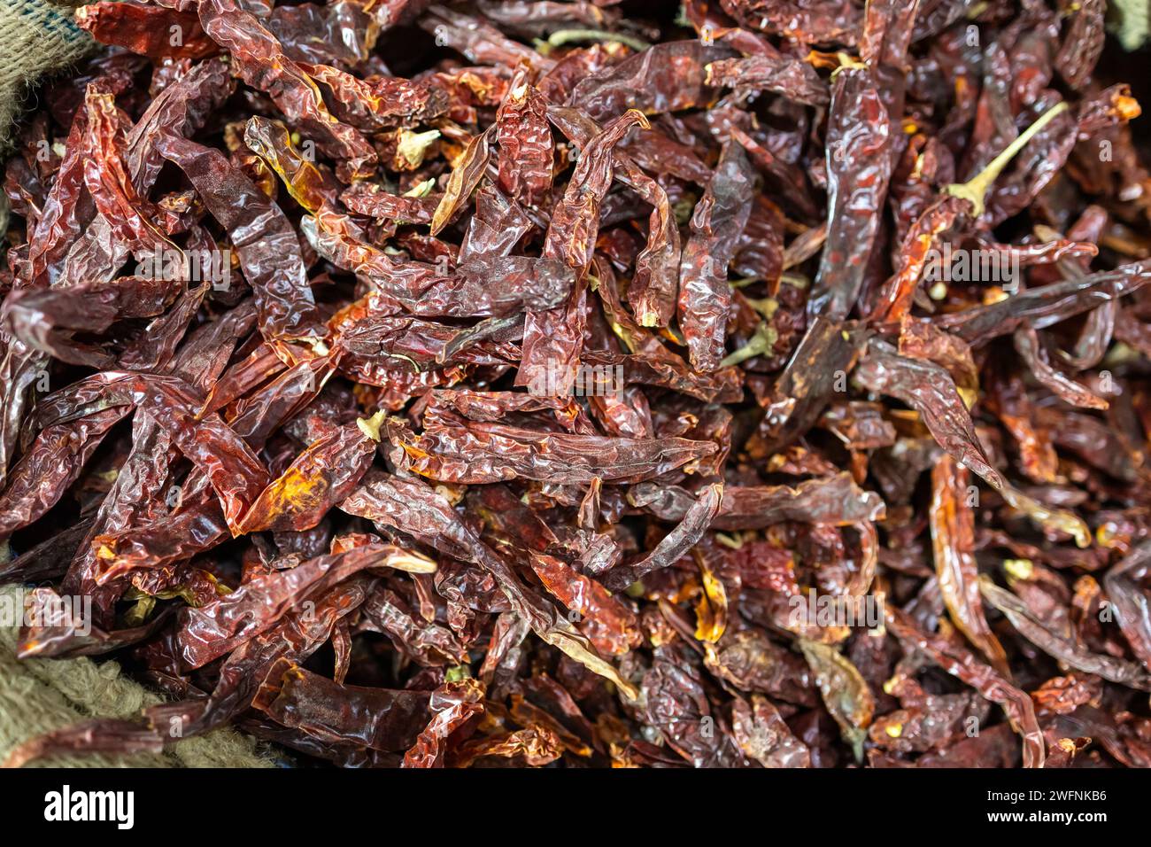 dry red chilli spice for sale at retail shop from top angle at day ...