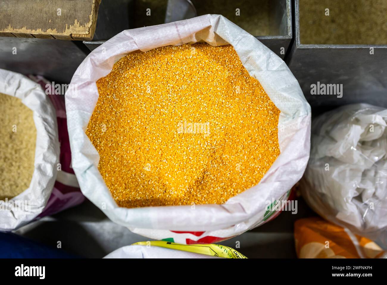 maize porridge or cracked maize for sale at retail shop from top angle ...