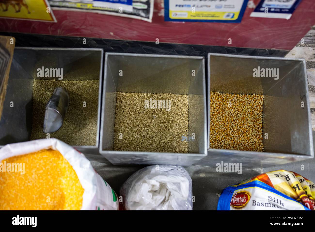 pulses and grains variety at retail shop from top angle from top angle ...