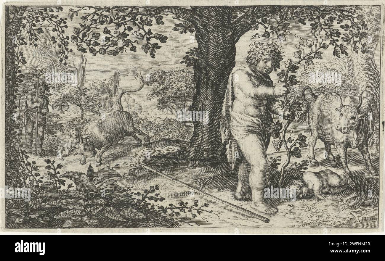 Bacchus en Ampelus, Jacob Matham, after David Vinckboons, 1616 print ...