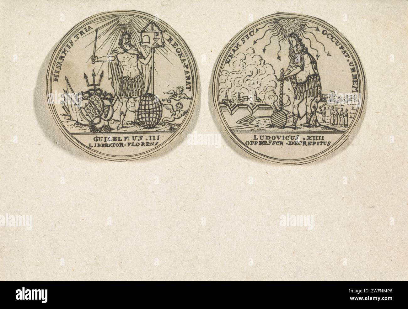 Penning with portraits of Willem III, Prince of Orange, and Louis XIV ...