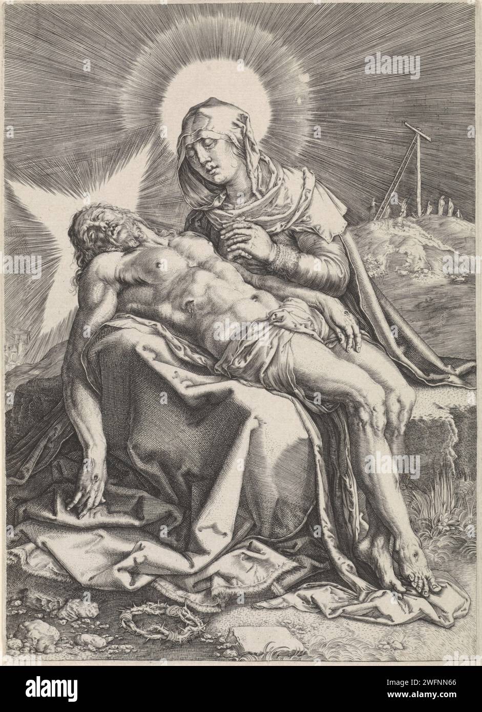 Piëta, anonymous, after Hendrick Goltzius, 1596 - 1667 print Mary with the deceased Christ in ...