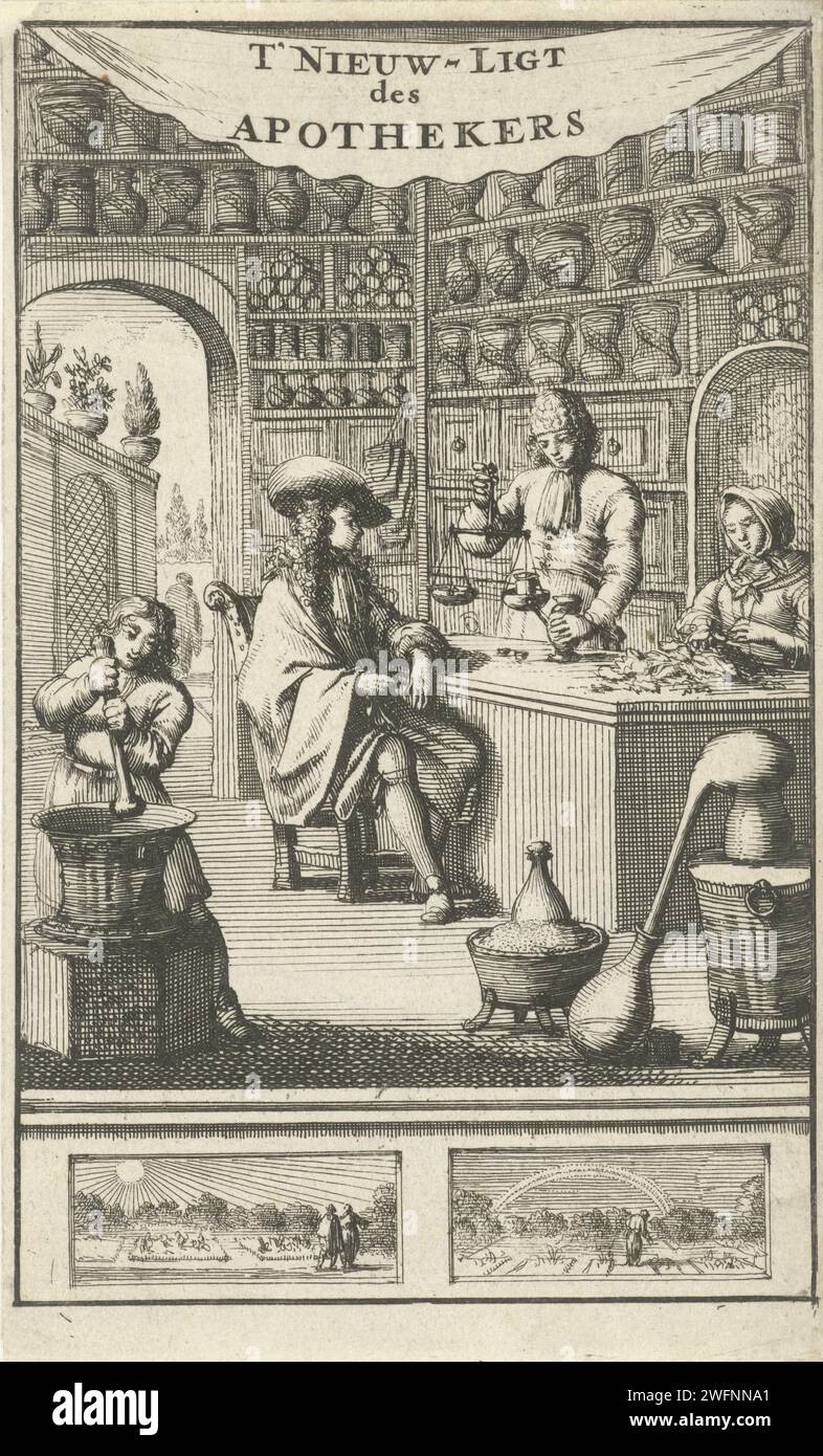 Interior of a pharmacy, Jan Luyken, 1683 print Amsterdam paper etching ...