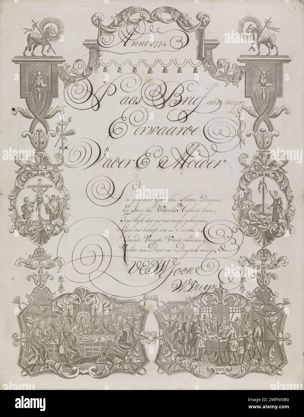 Wish letter with Biblical scenes, 1774 print Wish letter with described ...