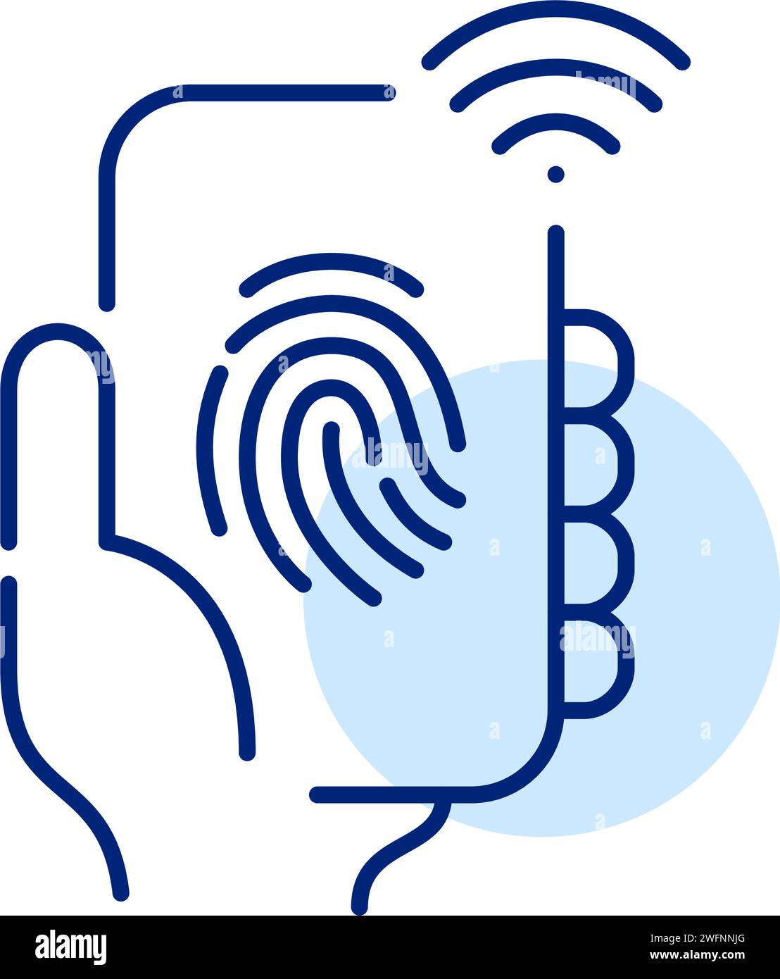 Digital biometric identification. Hand holding smartphone with ...