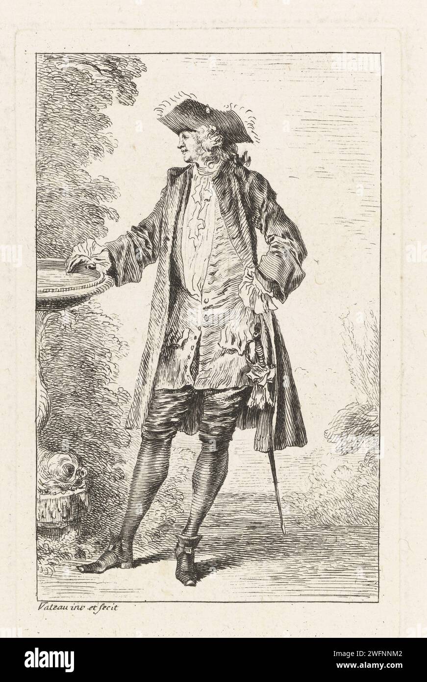 Standing man at a basin dressed according to French fashion ca. 1710 ...