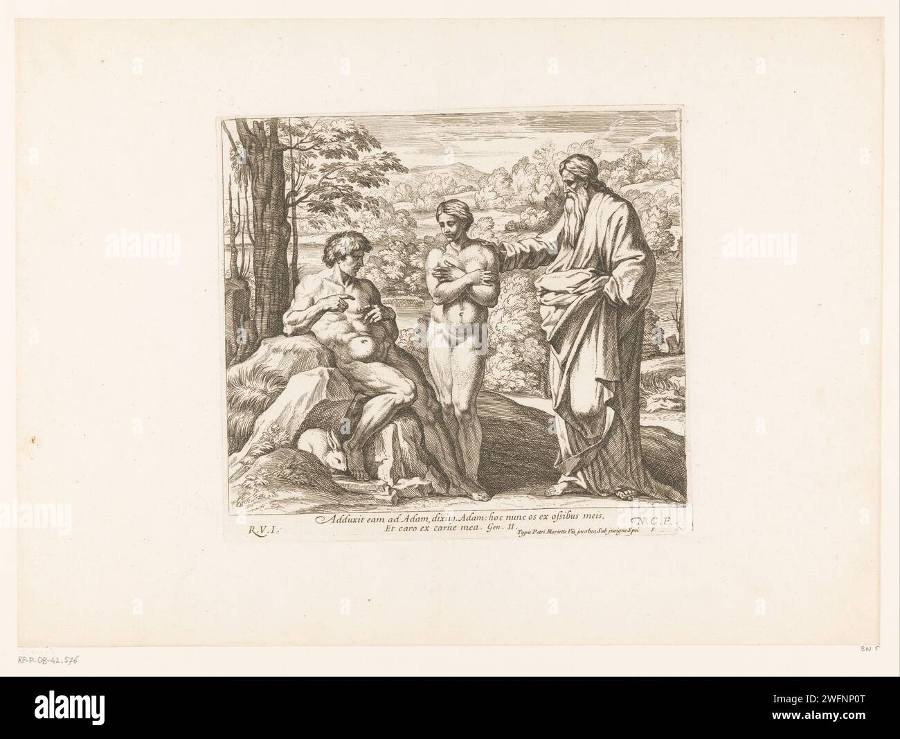 God creates Adam and Eva, Nicolas Chaperon, After Rafaël, 1649 print ...