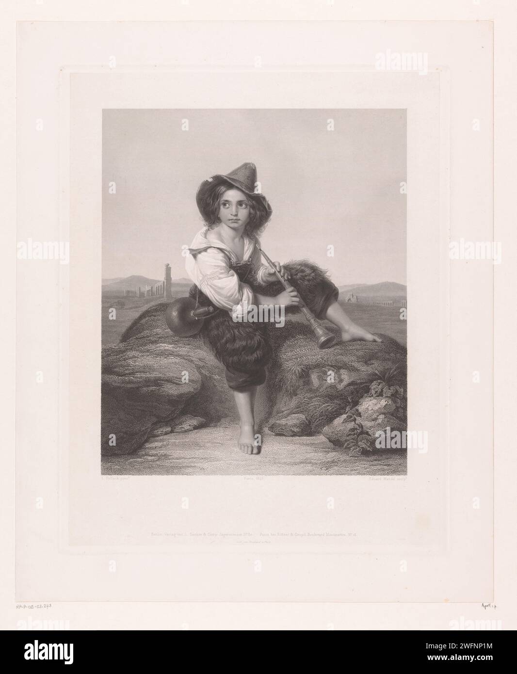 Shepherd boy with jug and wind instrument, Eduard Mandel, After Leopold ...