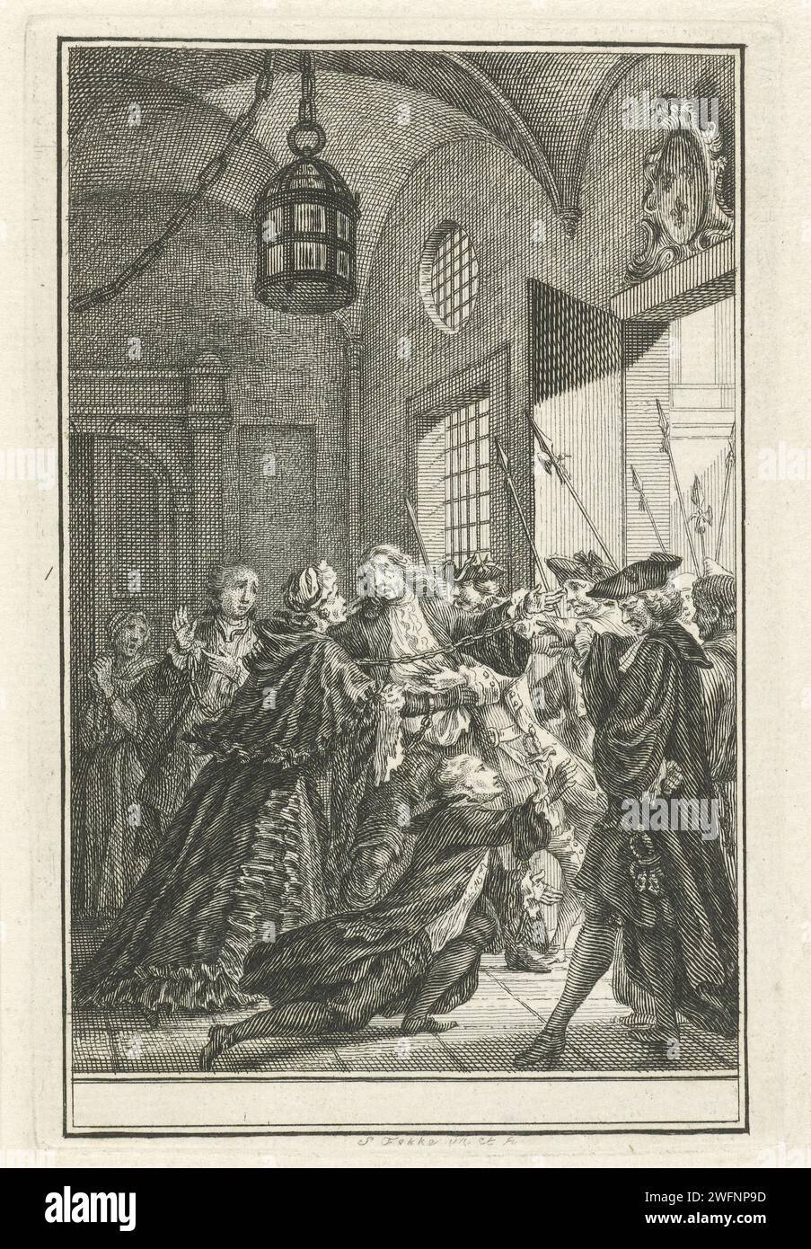 Four prisoners under the supervision of Schutters, Simon Fokke, 1722 ...