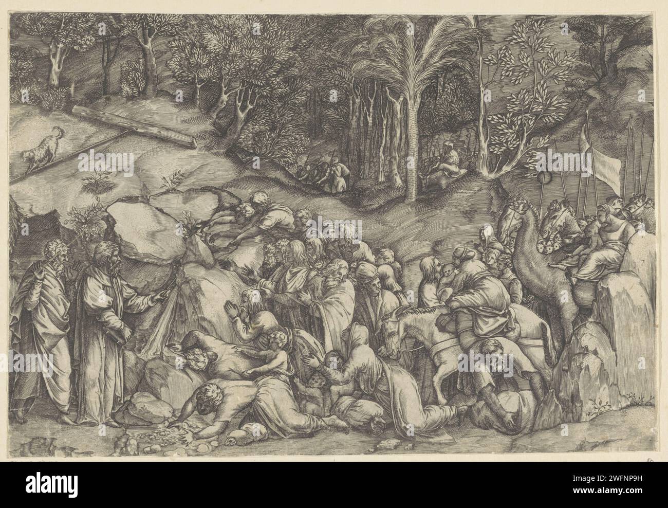 Moses hits water from the rock, Michele Greco, 1534 - 1609 print A ...
